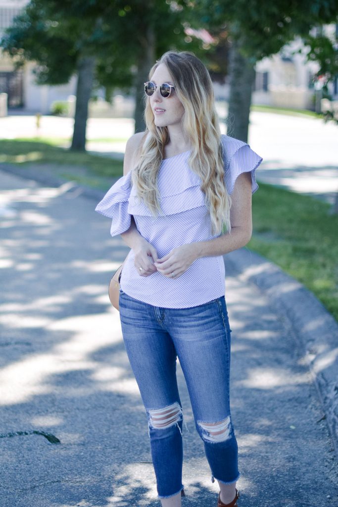 one shoulder ruffle top - One Brass Fox